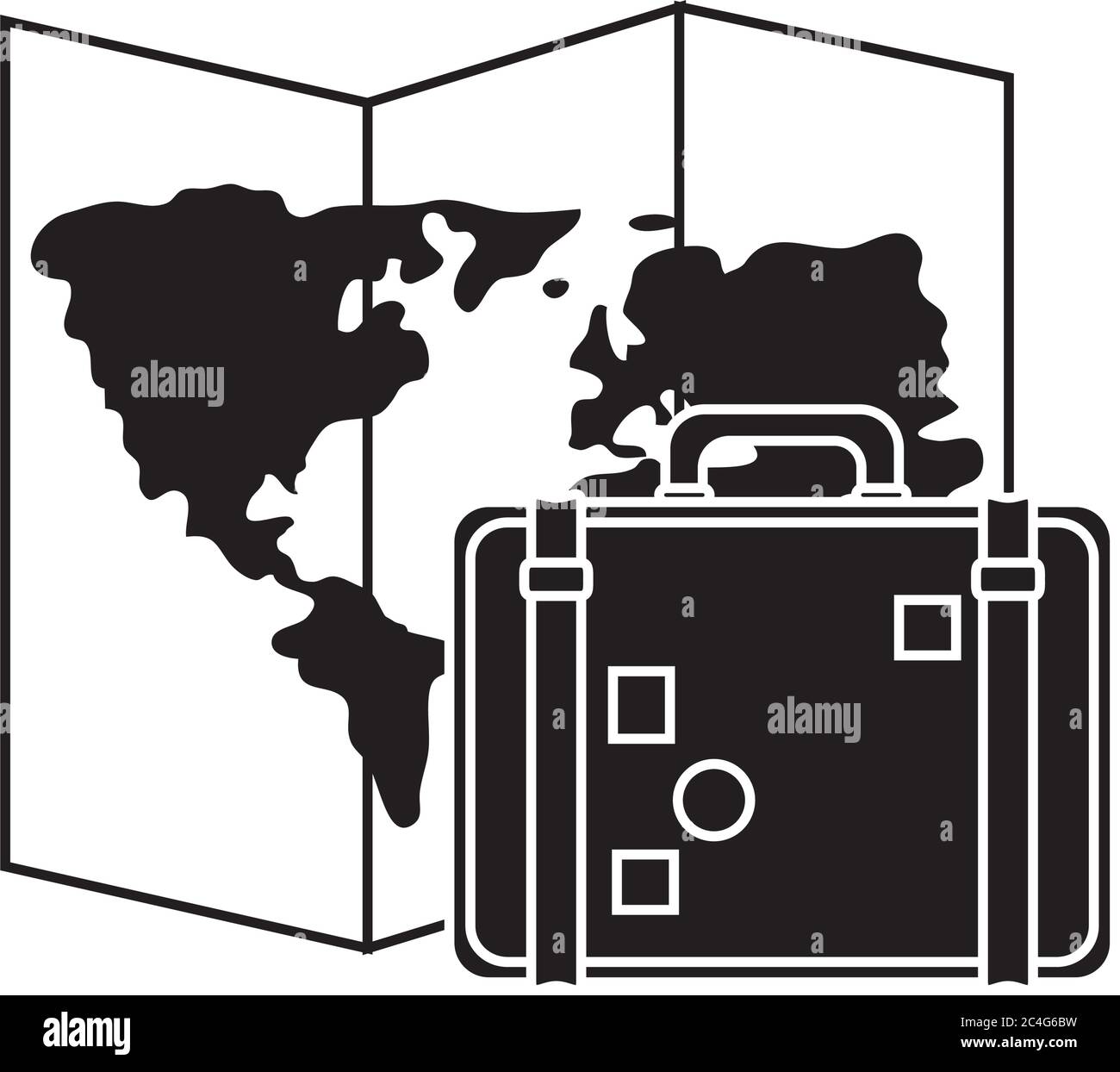 Sommer Reise und Urlaub Koffer und Karte Ziel in Silhouette Stil ...