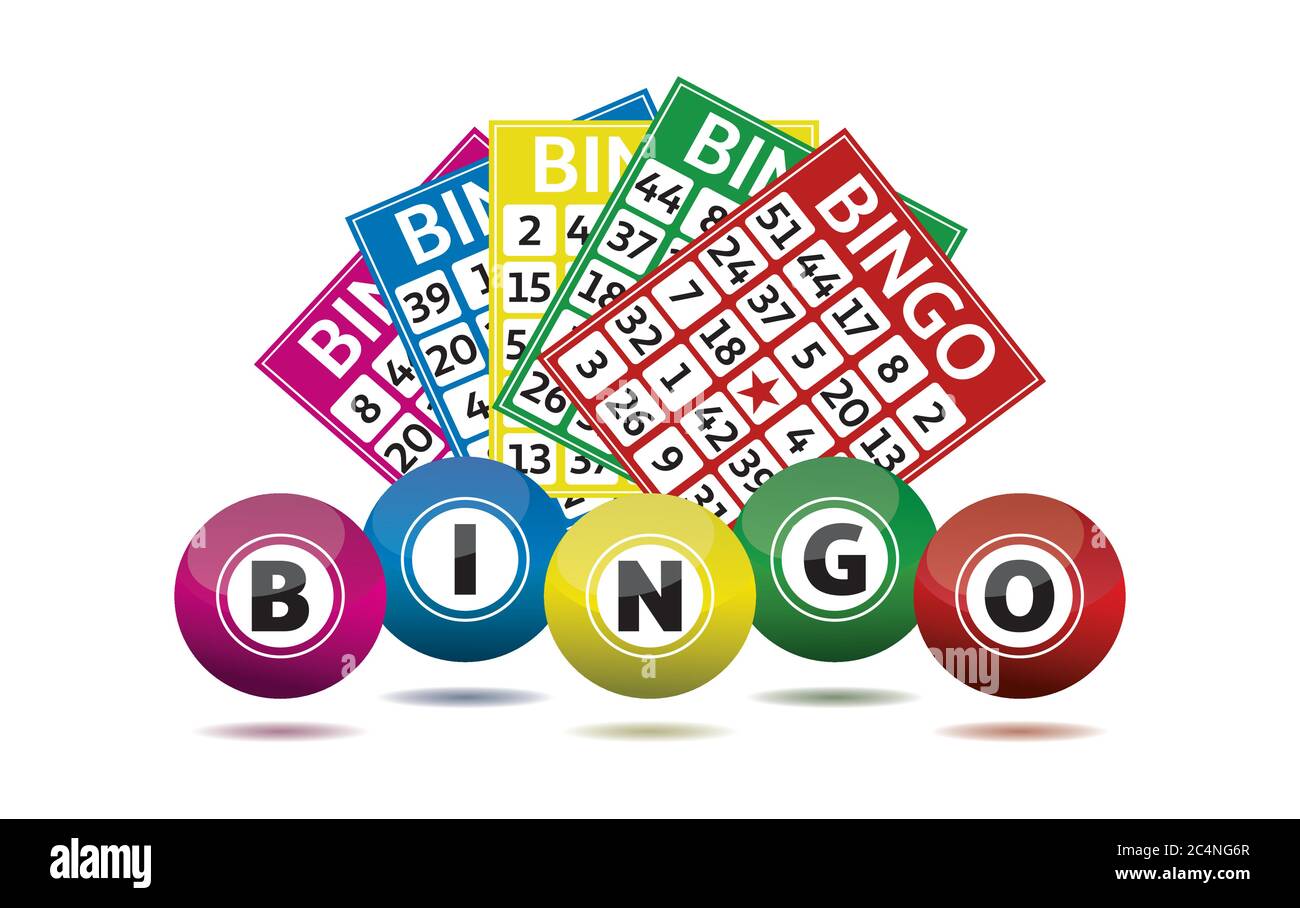 Bingo Lotterie Bälle und Bingo-Karten Konzept Vektor Illustration Stock ...