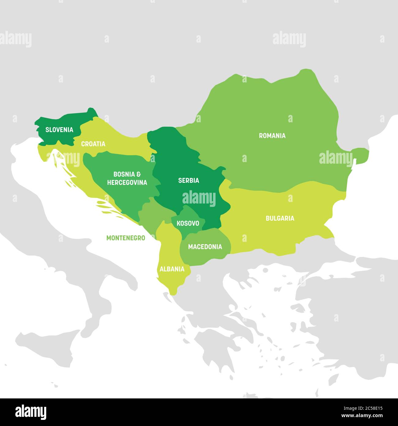 Region Südosteuropa. Karte der Länder der Balkanhalbinsel. Vektorgrafik ...
