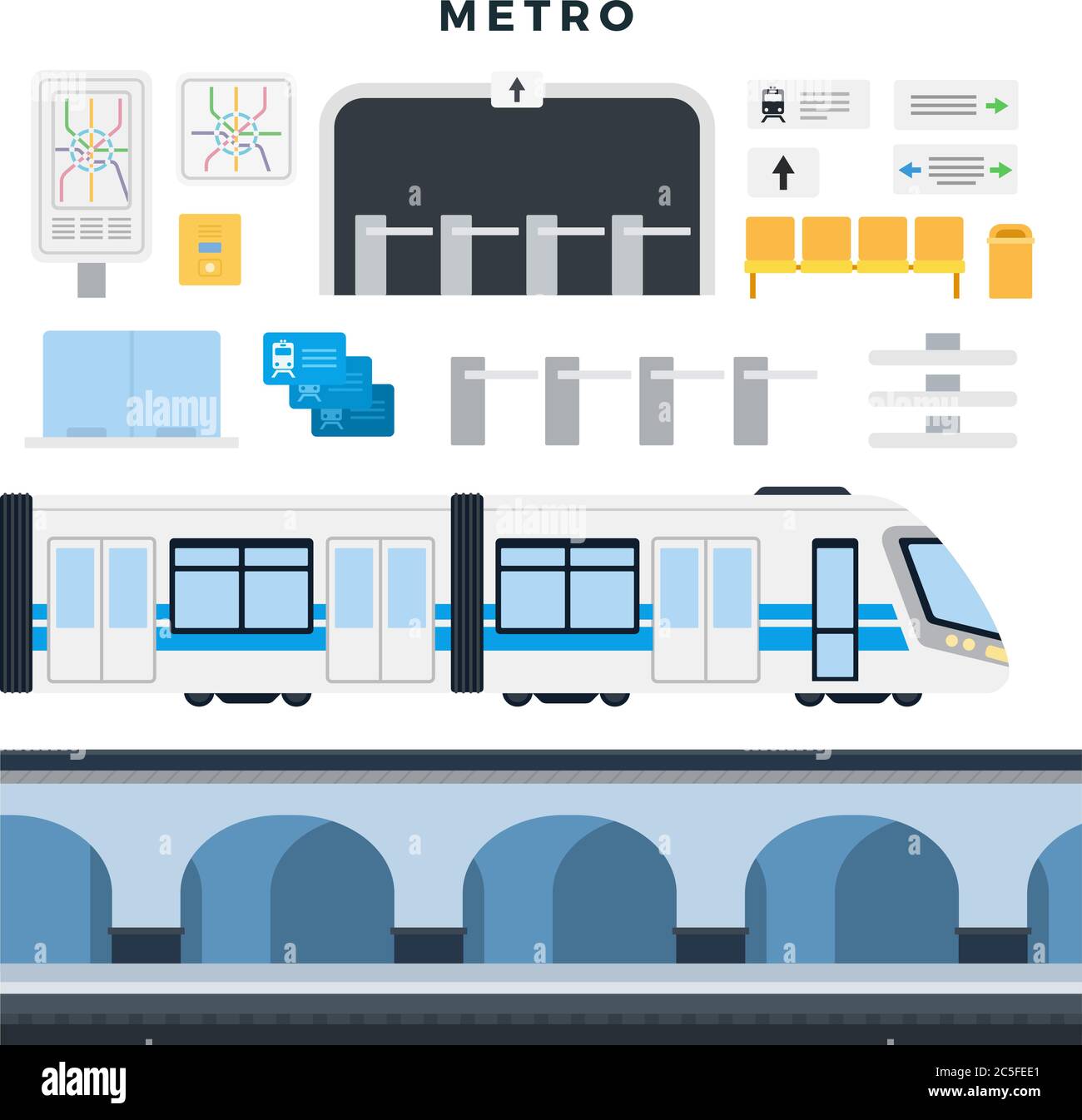 U-Bahn-Station, Zug, Karte, Navigation, Passagiersitze, Drehkreuz ...
