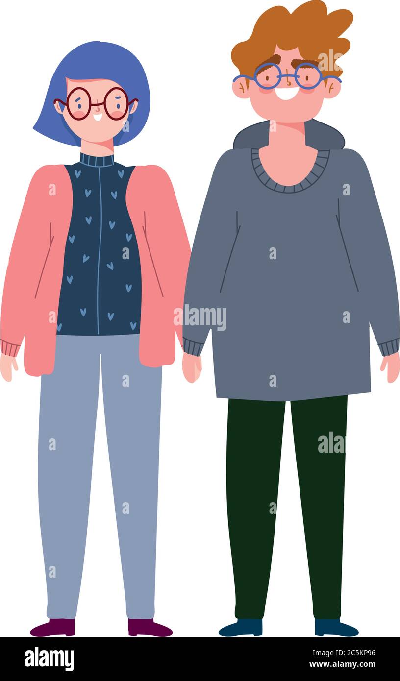 Junge Mann und Frau zusammen Figuren Cartoon Vektor Illustration Stock ...