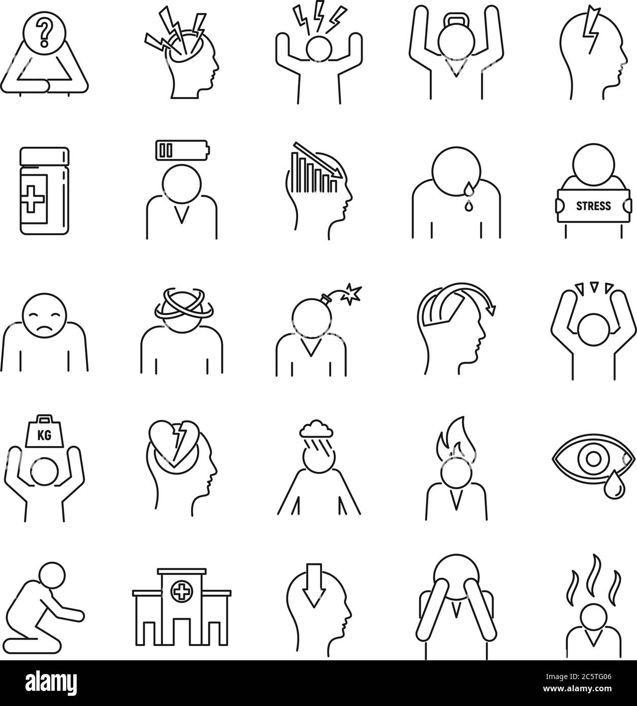 Symbole für Stressemotion eingestellt. Skizzieren Sie eine Reihe von ...