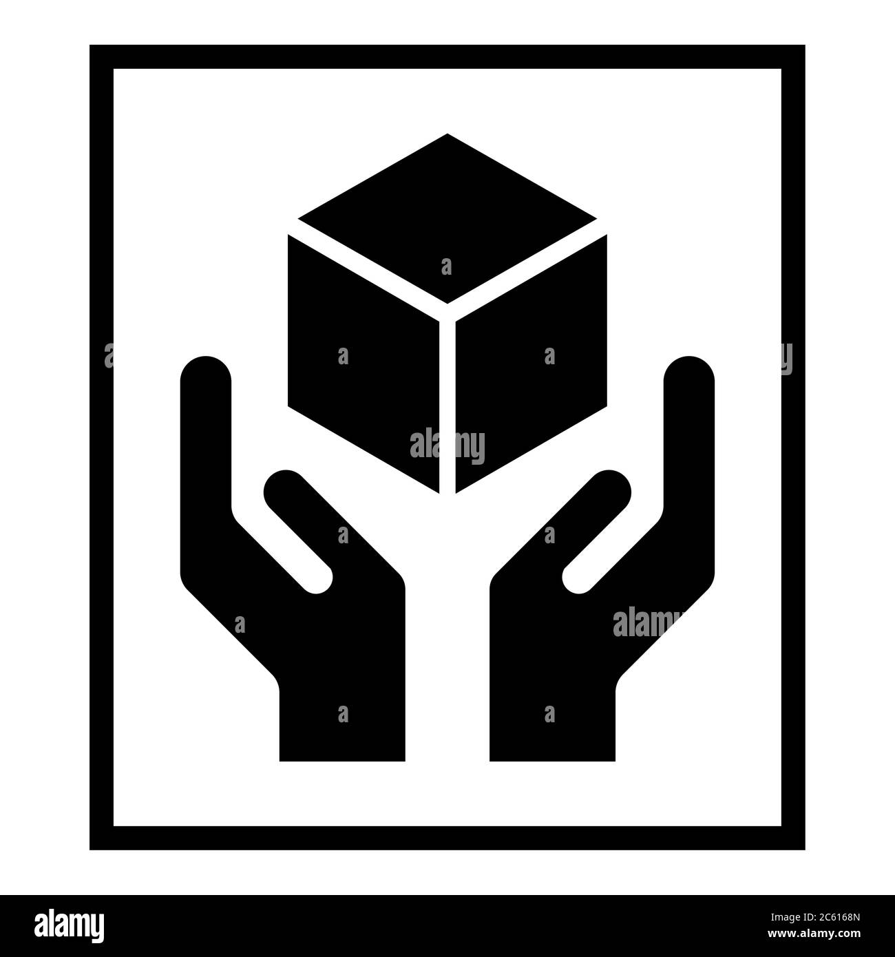 Vorsichtig behandeln, flaches Symbol mit schwarzem Rahmen auf weißem ...