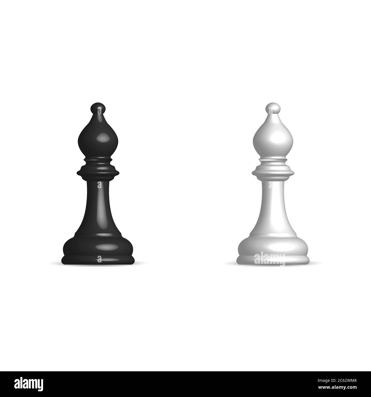 Fotorealistische schwarze und weiße Schachfigur Bischof. Vordere wiev ...