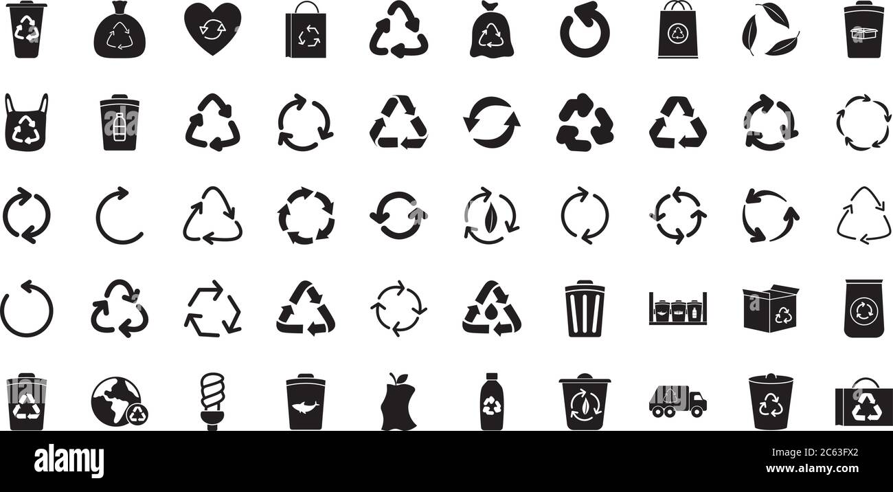 Recycling-Symbol auf weißem Hintergrund, Silhouette Stil, Vektor ...