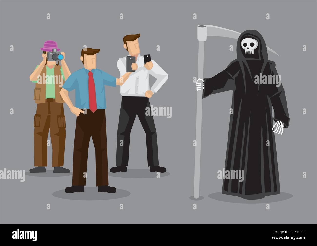 Neugierige Menschen drängen sich herum und fotografieren von Sensenmann ...