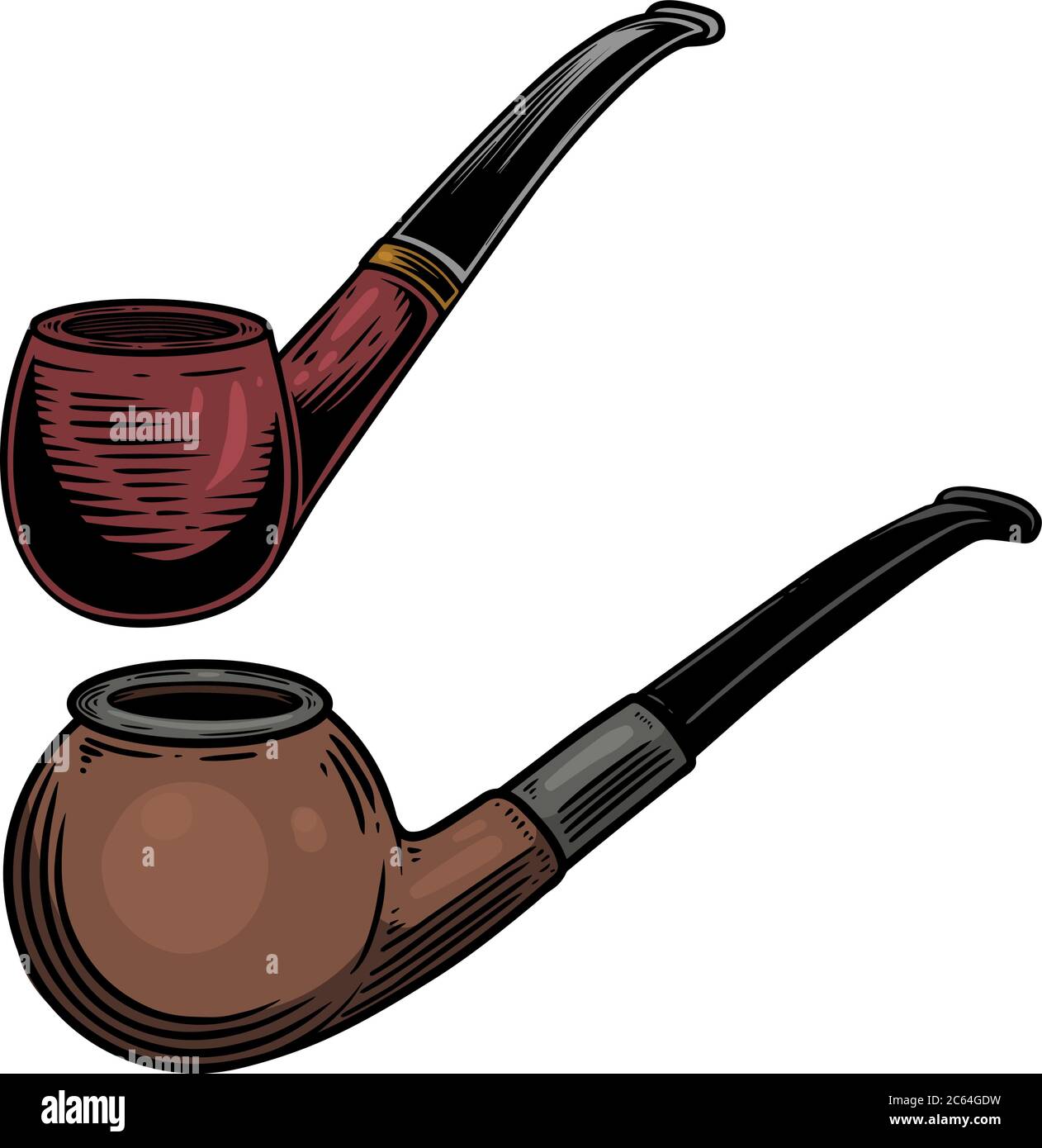 Set Illustration der Pfeife in Gravur. Design-Element für Logo, Label ...