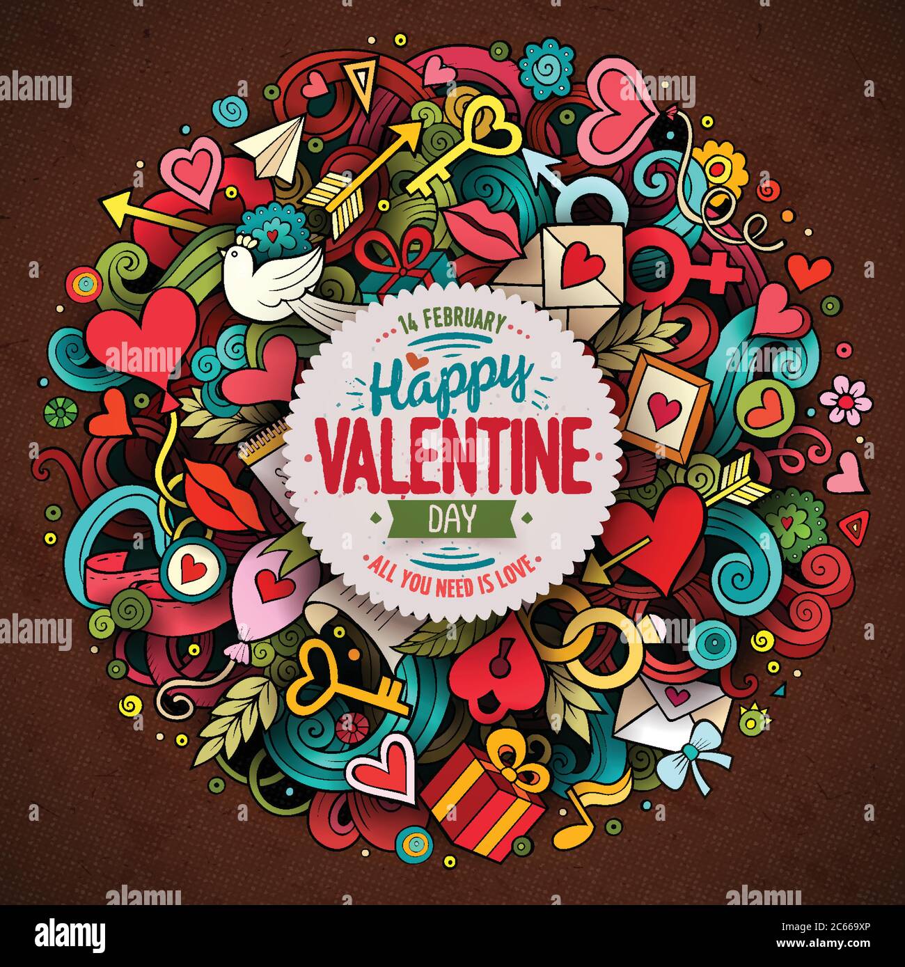 Cartoon Vektor Hand gezeichnet Doodle Happy Valentinstag Illustration ...
