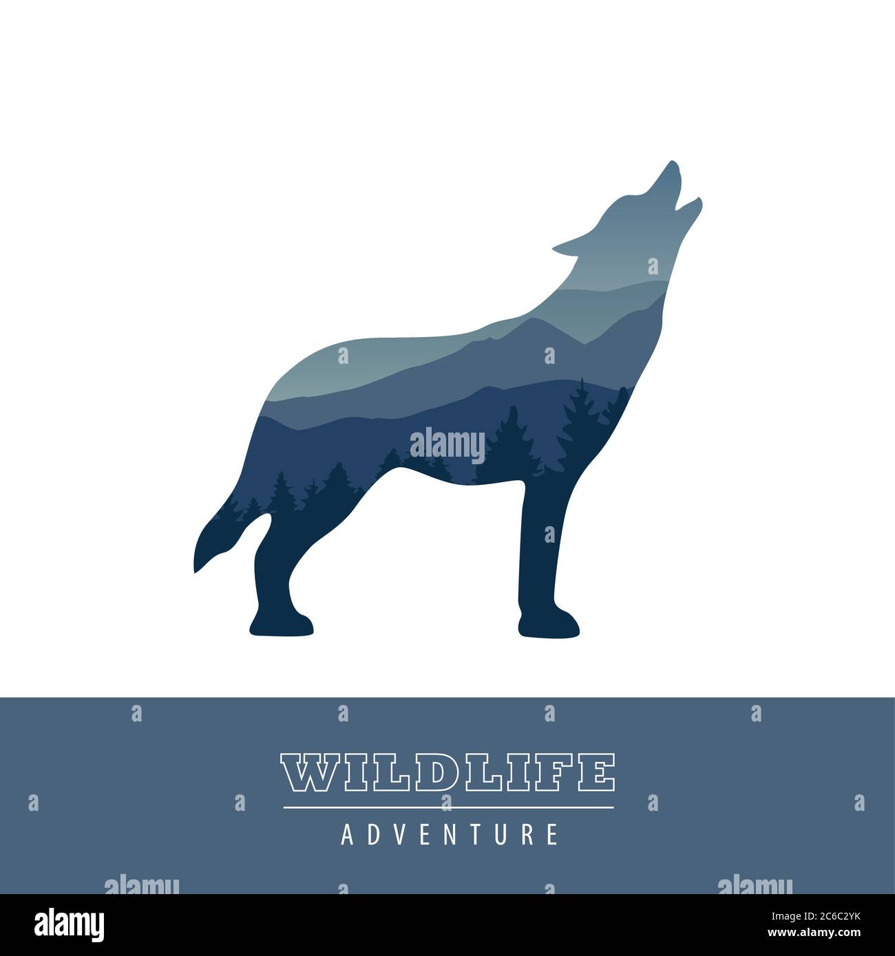Wildlife Wolf blau Wald Landschaft Silhouette Vektor Illustration EPS10 Stock-Vektorgrafik - Alamy