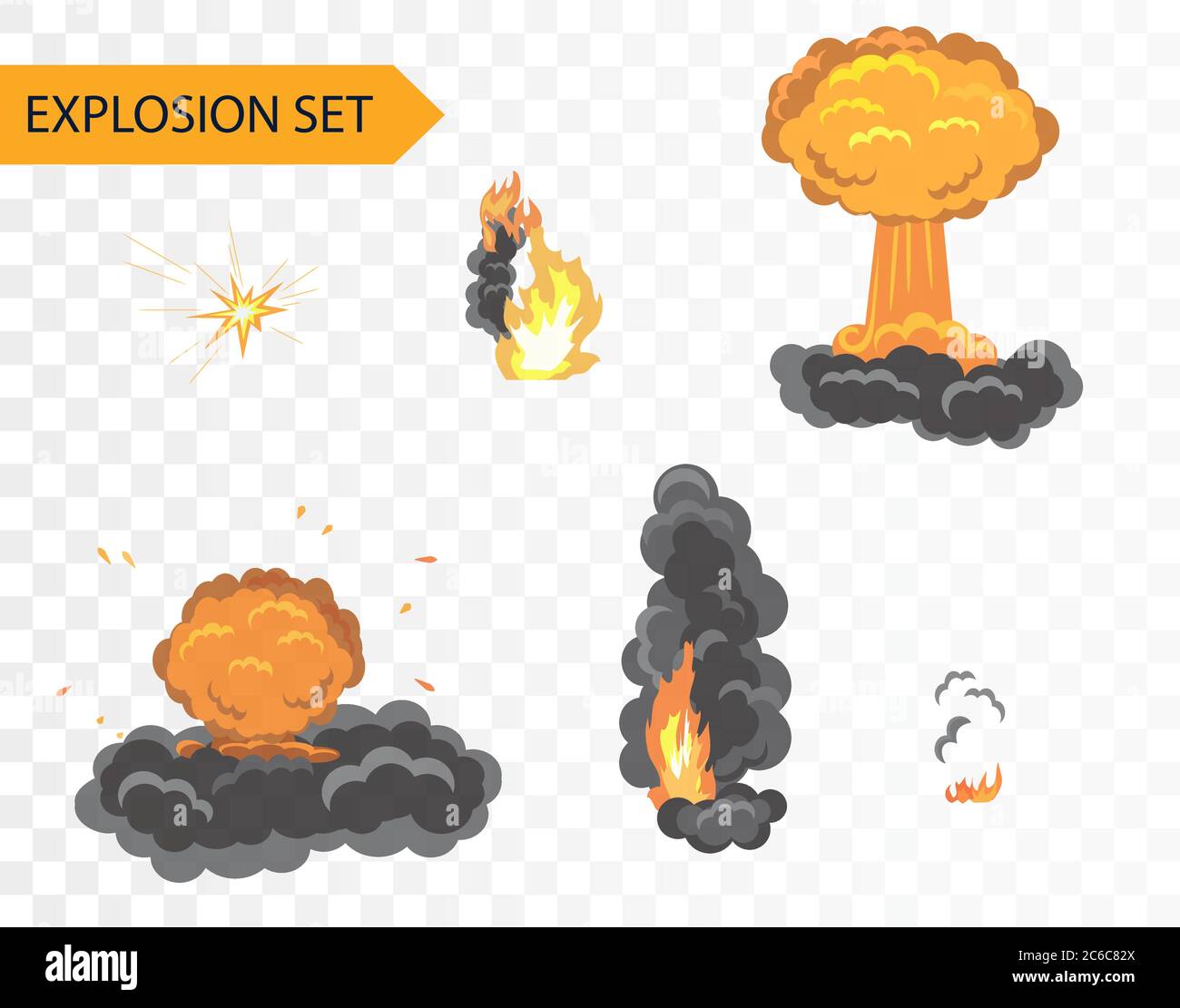 Animation explodieren. Vektor Cartoon Explosion auf Alpha-Hintergrund ...