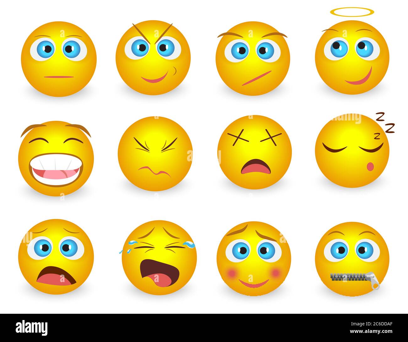 Satz Emoji Gesichtsemotion Symbole isoliert. Vektorgrafik Stock ...
