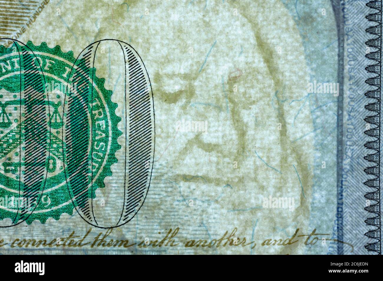 Bild von Benjamin Franklin, dem Wasserzeichen auf 100 US-Dollar ...