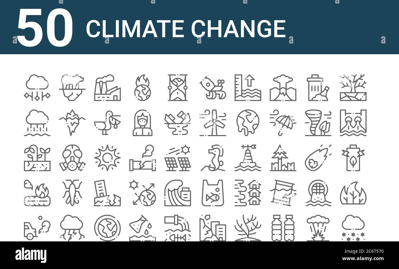 Set von 50 Symbole zum Klimawandel. Skizzieren dünne Linie Symbole wie ... Set von 50 Symbole zum Klimawandel. Skizzieren dünne Linie Symbole wie ...