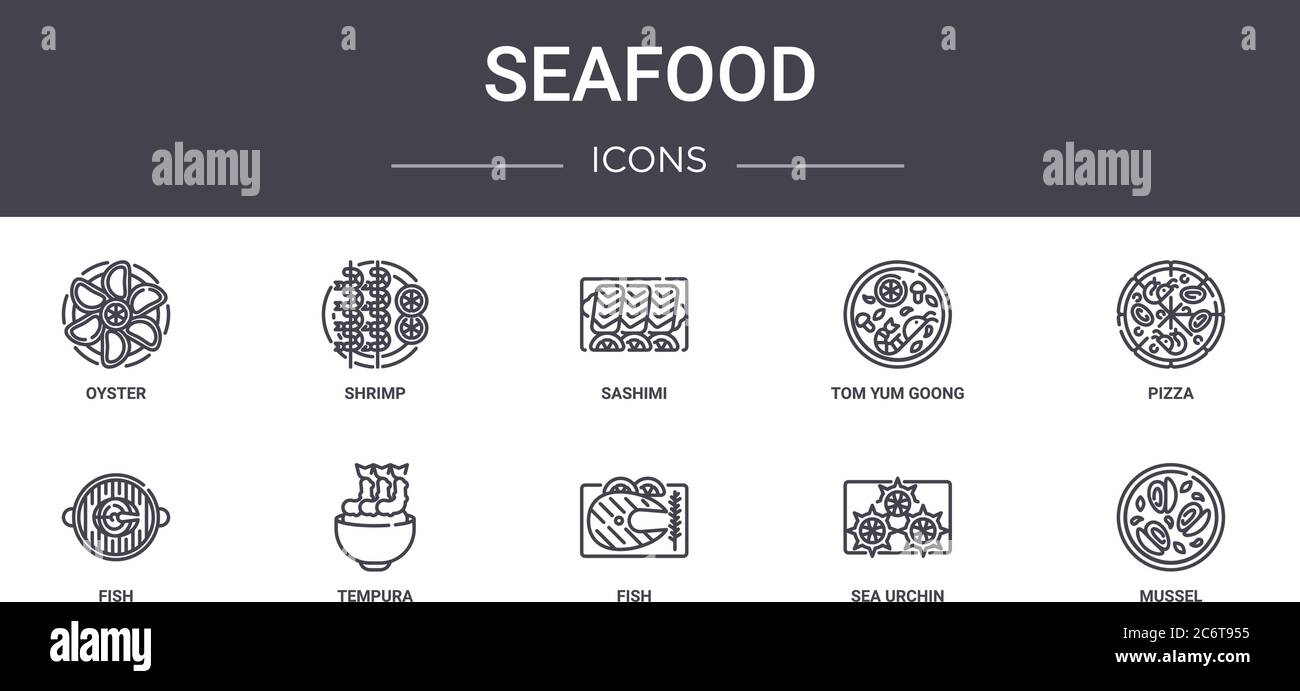 Seafood Concept Line Icons Set. Enthält Symbole für Web, Logo, ui/ux ...