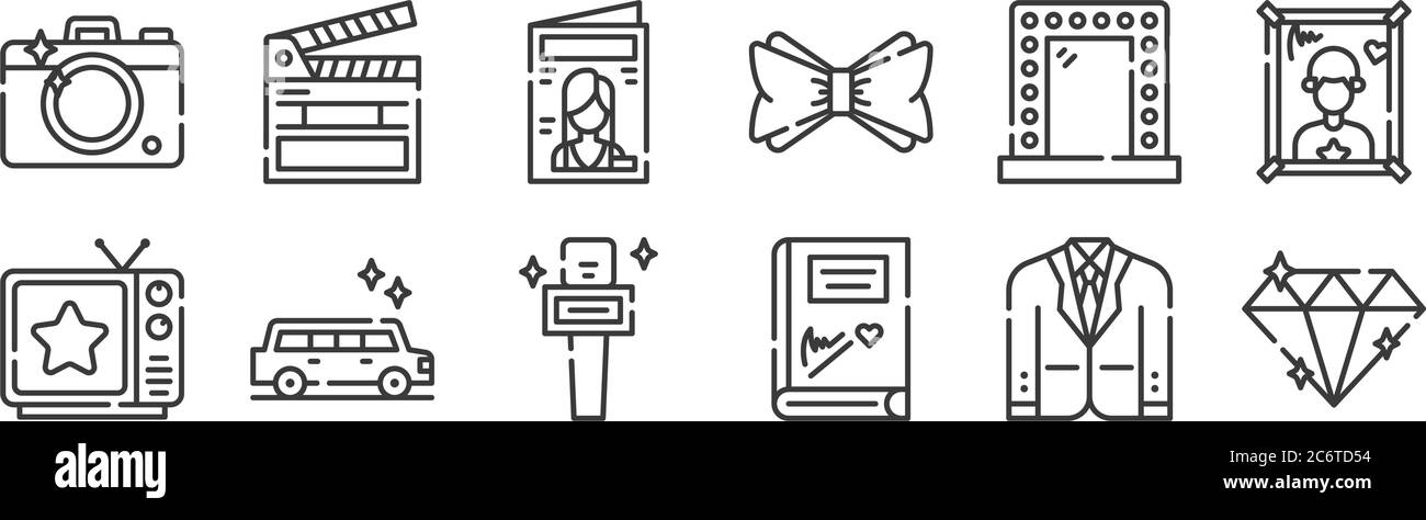 12 Satz von linearen Ruhm-Icons. Dünne Umrisse Symbole wie Diamant ...