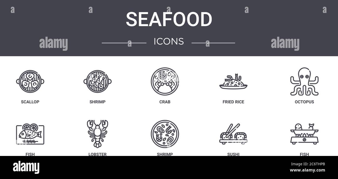 Seafood Concept Line Icons Set. Enthält Symbole für Web, Logo, ui/ux ...