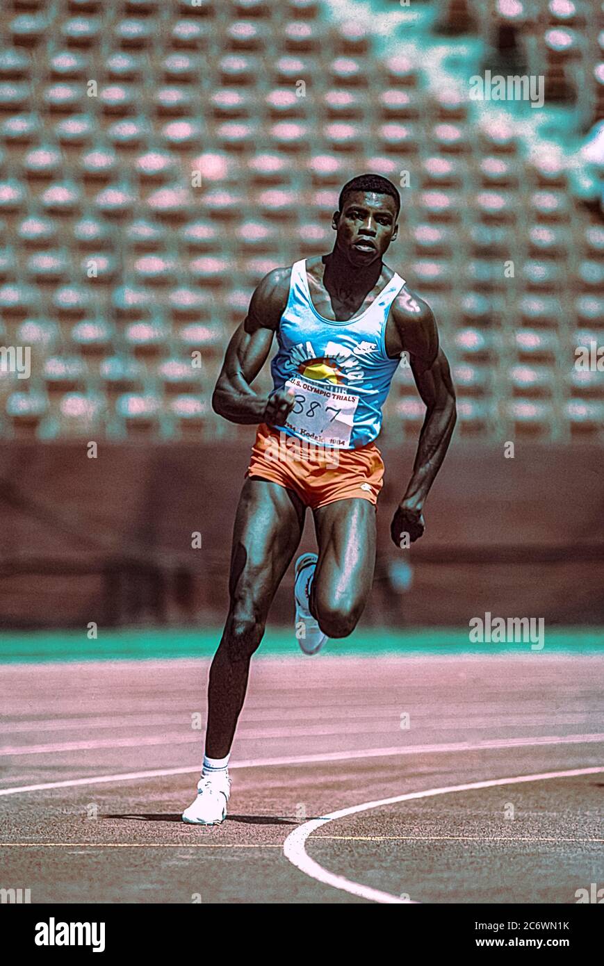 Carl Lewis (USA) bei den US-Olympia-Leichtathletik-Mannschaftskämpfen ...