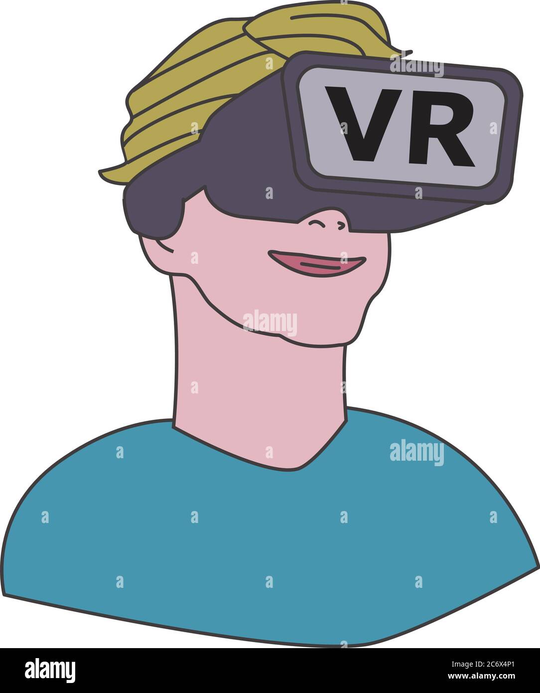 Junge Mann oder Junge tragen Virtual Reality VR Gläser Cartoon Stil ...