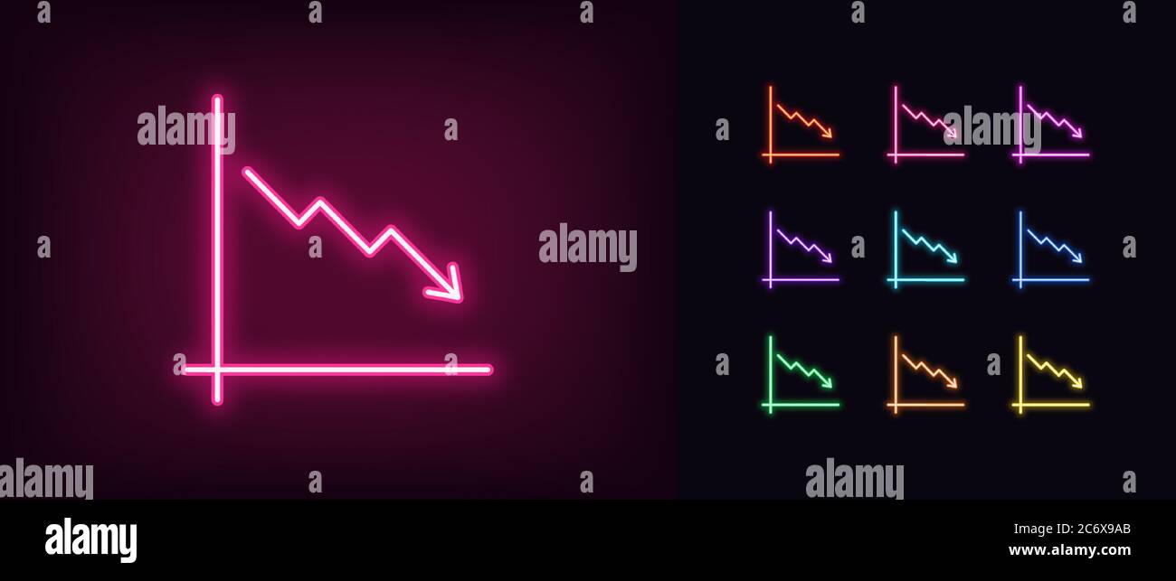 Neon-Symbol für die Karte „Fallfall“. Leuchtende Neon Drop Chart ...