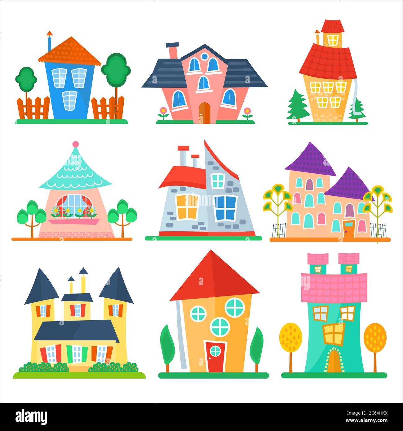 Niedliche Cartoon Häuser Sammlung. Lustige bunte Kind Vektor Haus ...