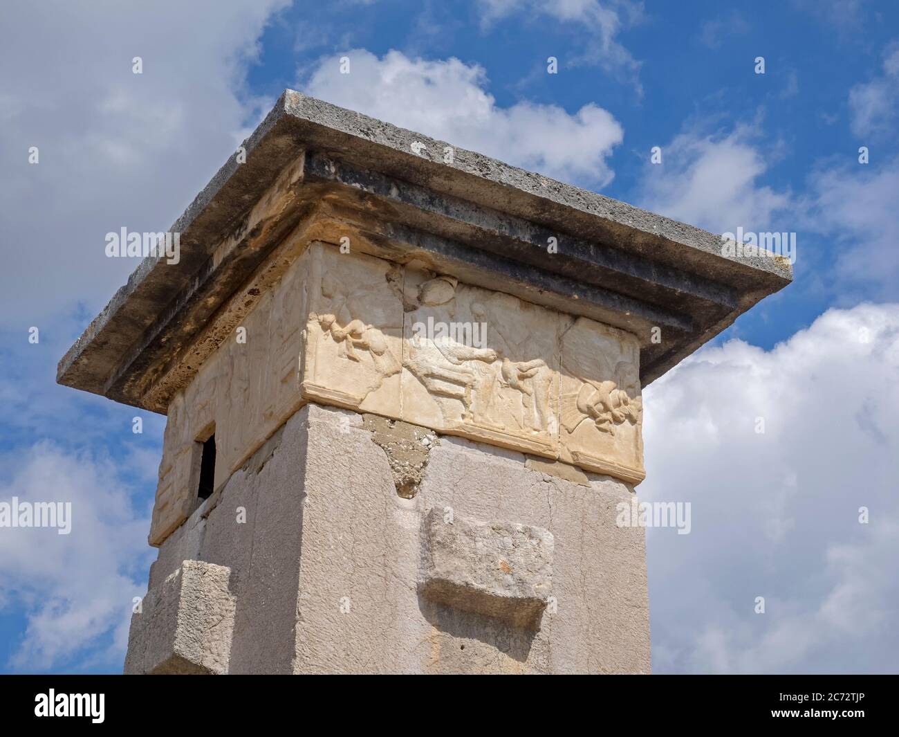 Antike antike Ruinen von Xanthos. Amphitheater, Harpy-Denkmal, UNESCO ...