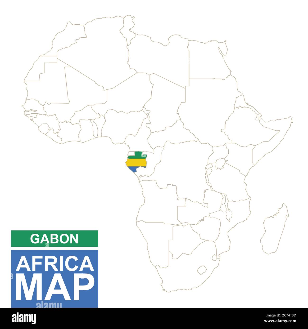 Afrika konturierte Karte mit hervorgehobener Gabun. Gabun Karte und ...