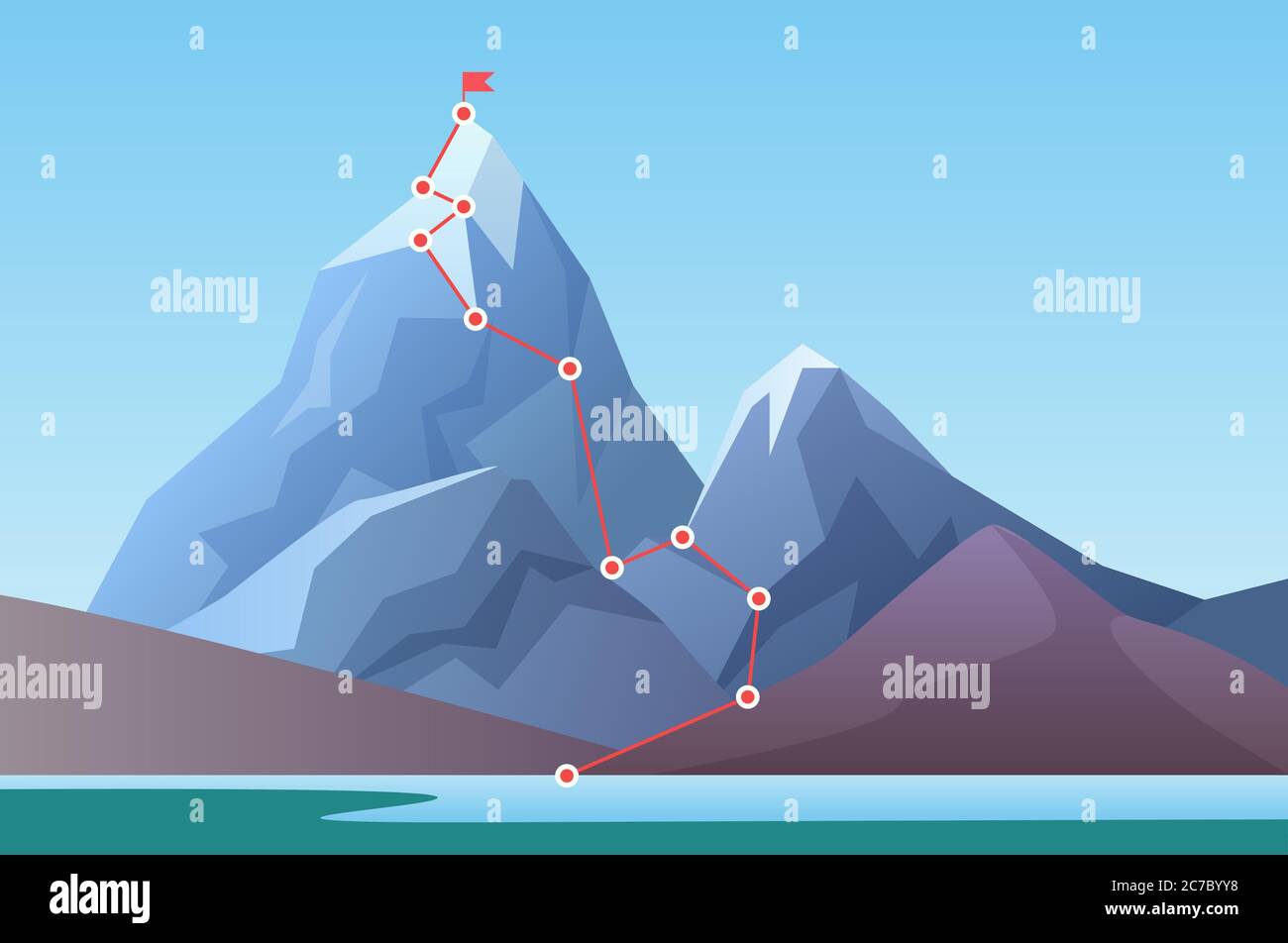 Bergsteigen Route zum Gipfel. Business Progress Motivation, Disziplin ...