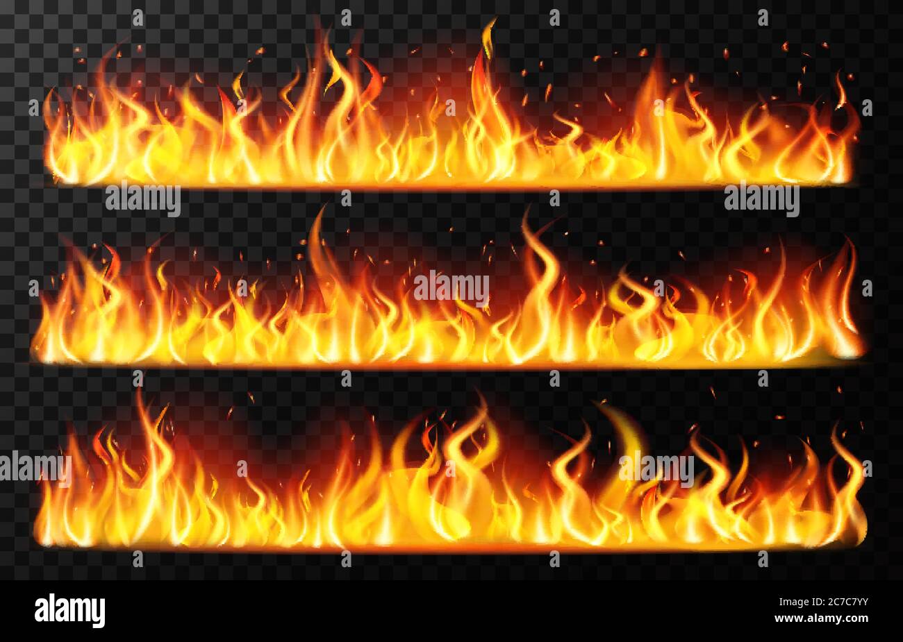 Realistische Flammengrenzen. Brennende horizontale Feuer Flamme, rot ...
