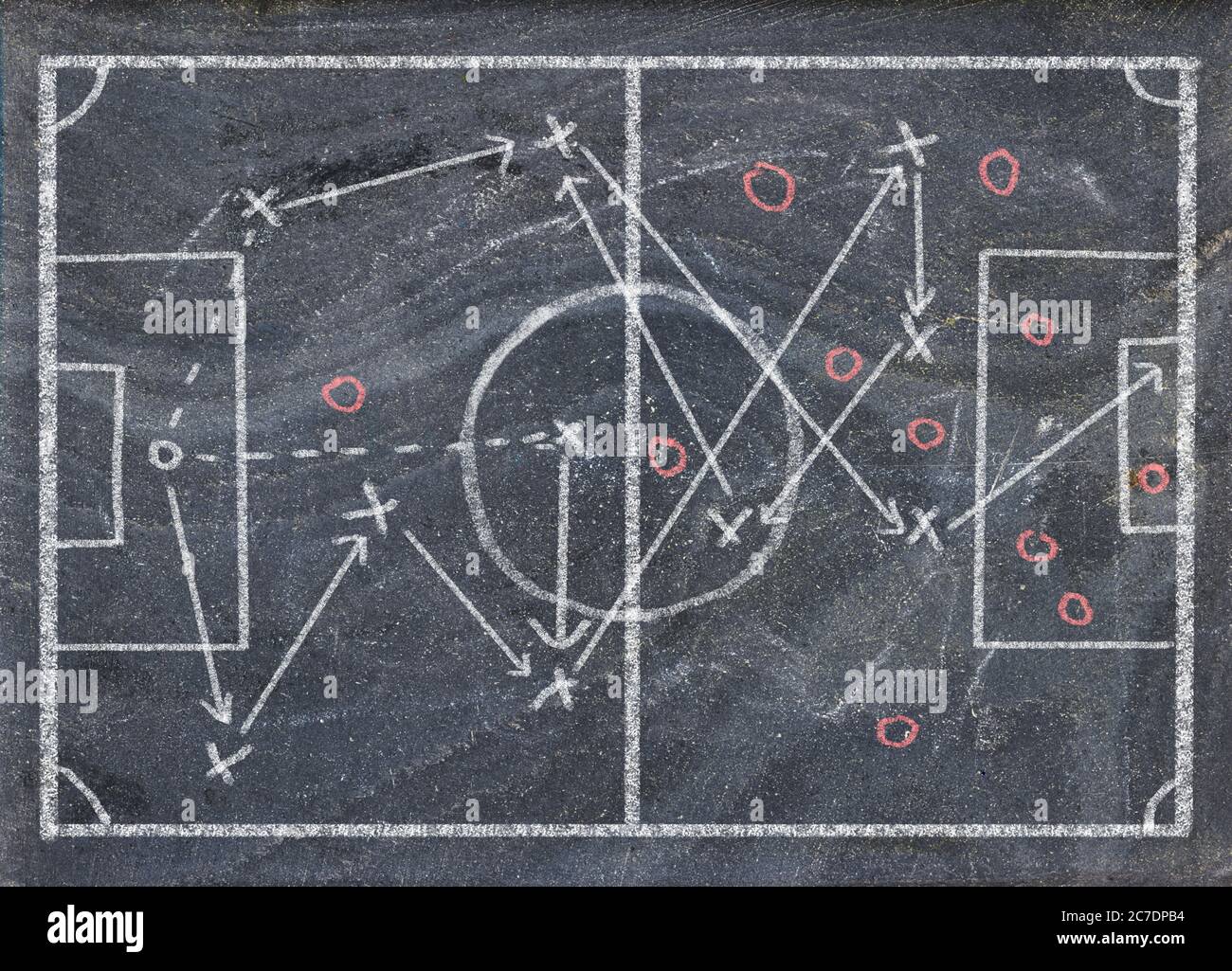 Fußball Strategie Taktiken Zeichnung, Kritzeln auf schwarzem Brett ...