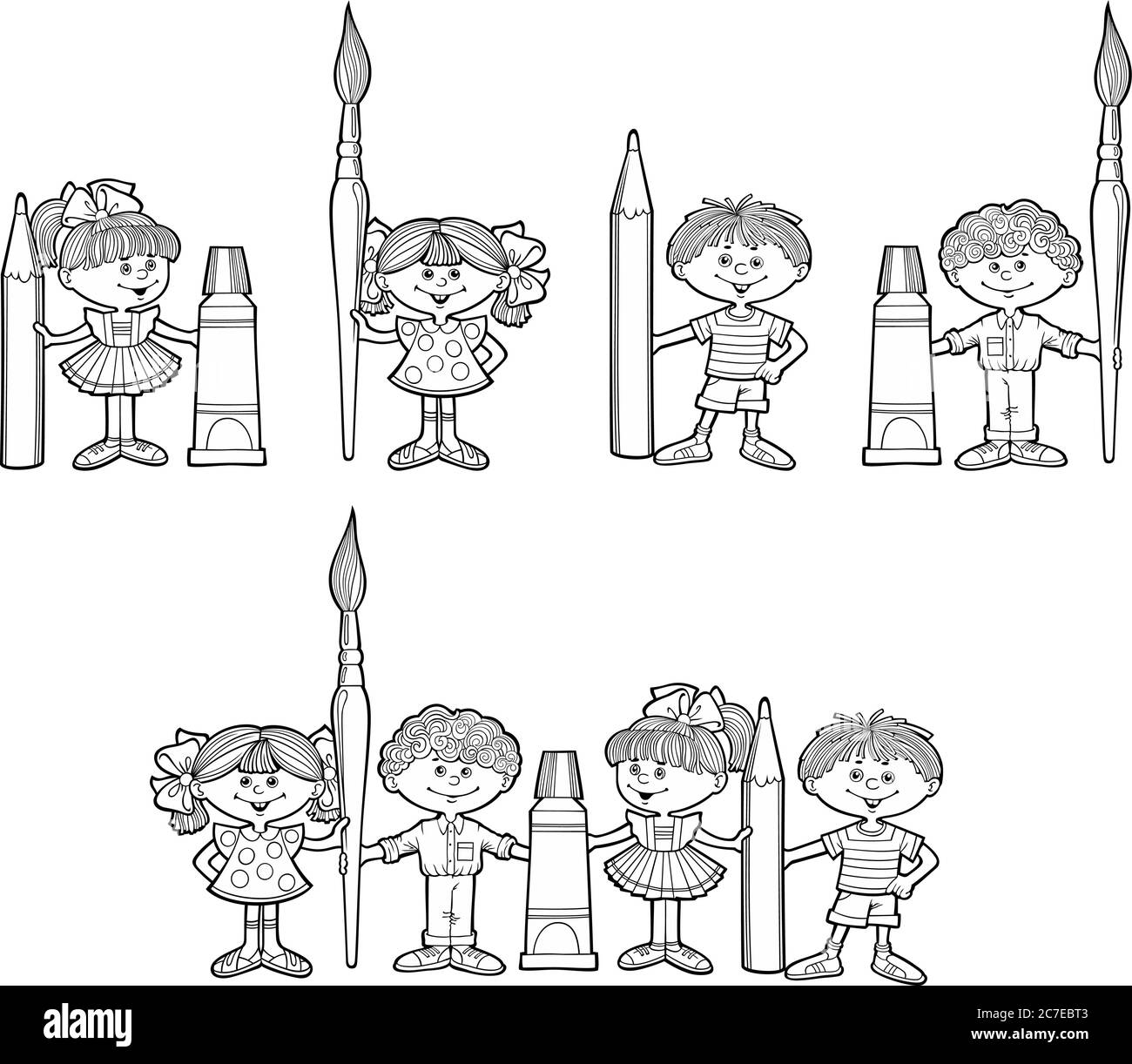 Set von Hand gezeichnet Vektor Cartoon Kinder Stock-Vektorgrafik - Alamy