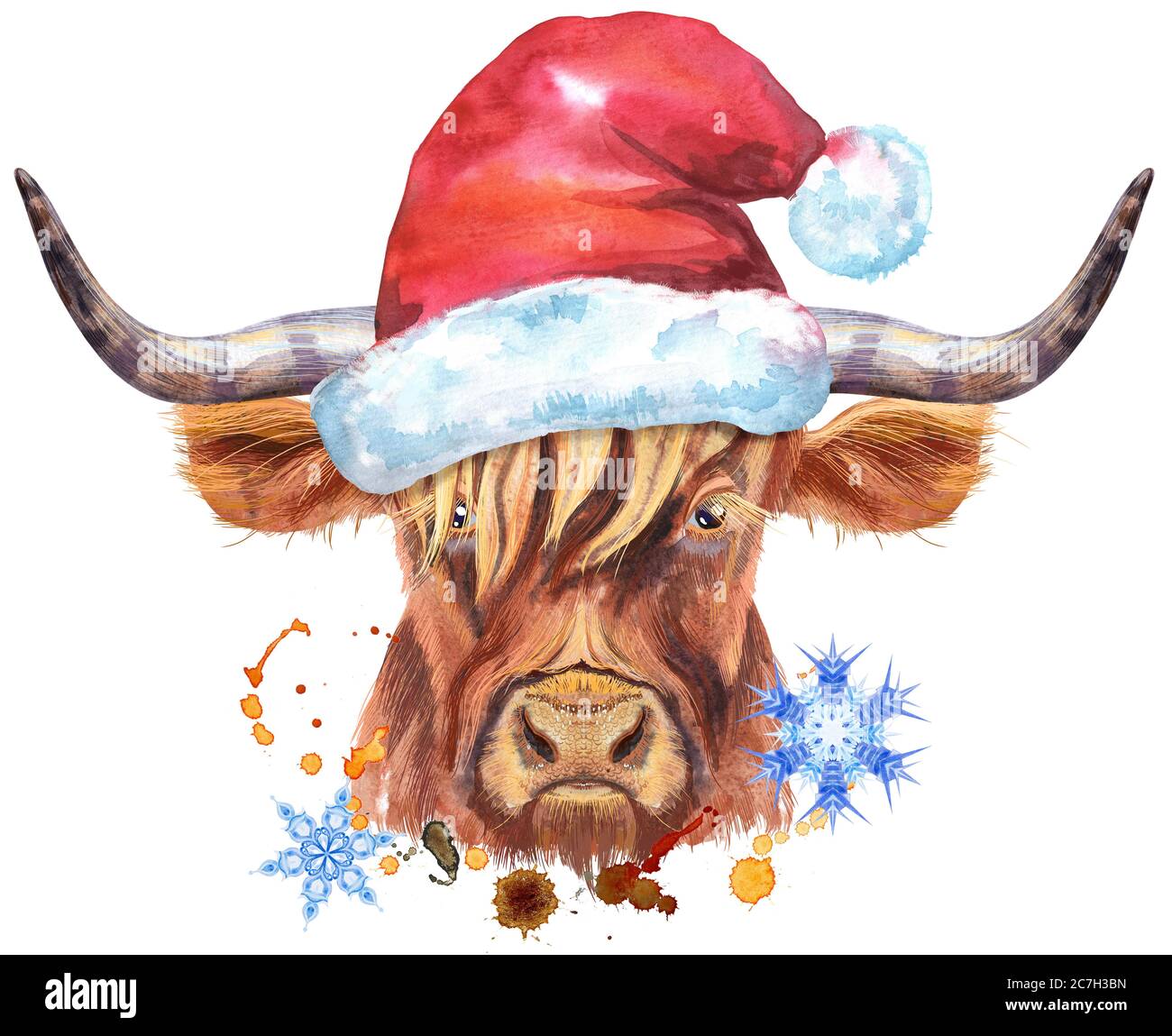 Stier aquarell Grafik. Stier Tier Abbildung mit splash Aquarell strukturierten Hintergrund ...