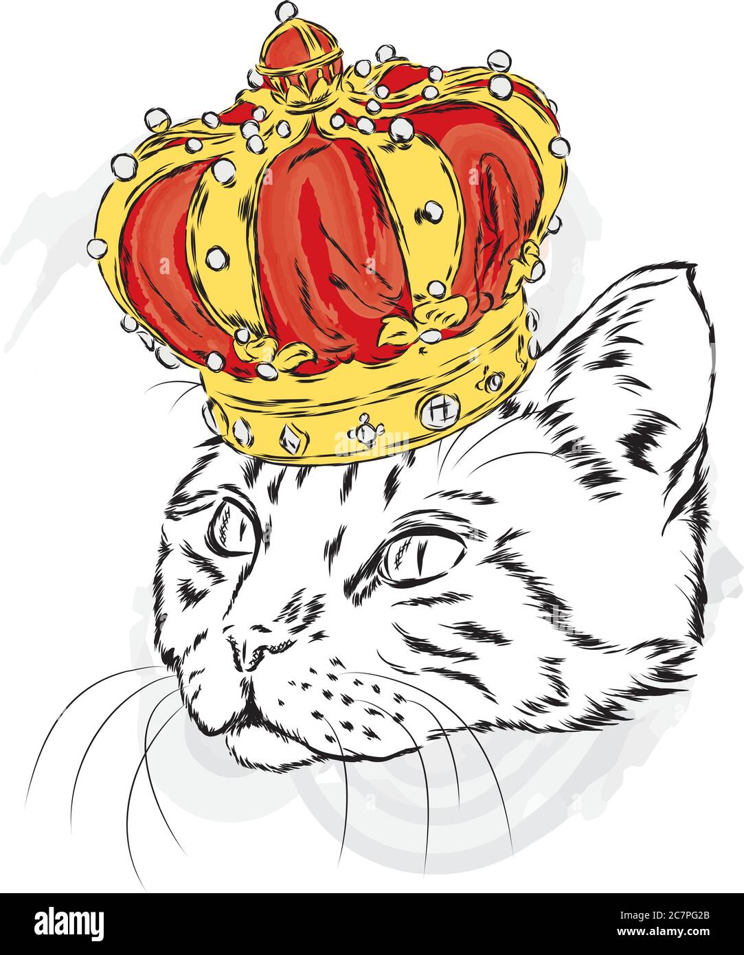 Lustige Katze in der Krone. Vektorgrafik für eine Karte oder ein Poster ...