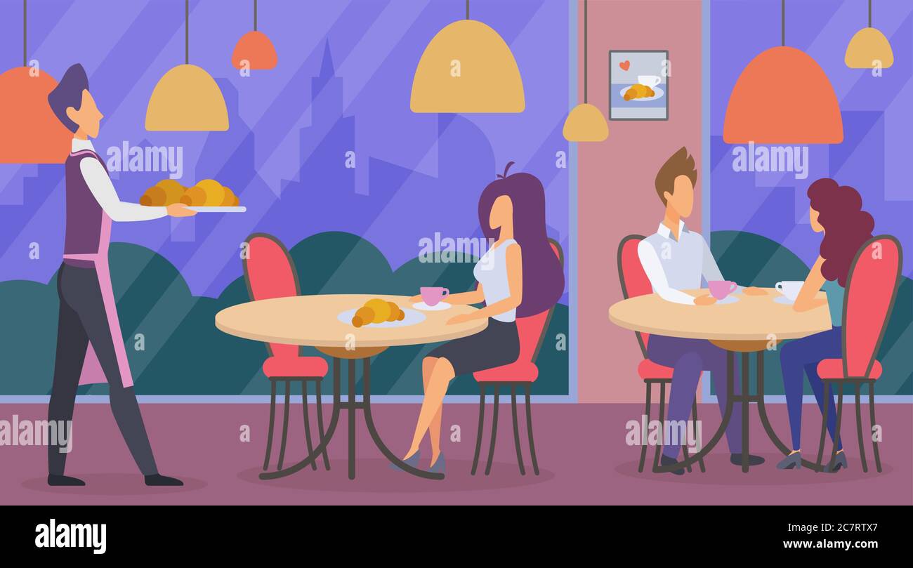 Waiter in restaurant cartoon illustration -Fotos und -Bildmaterial in ...