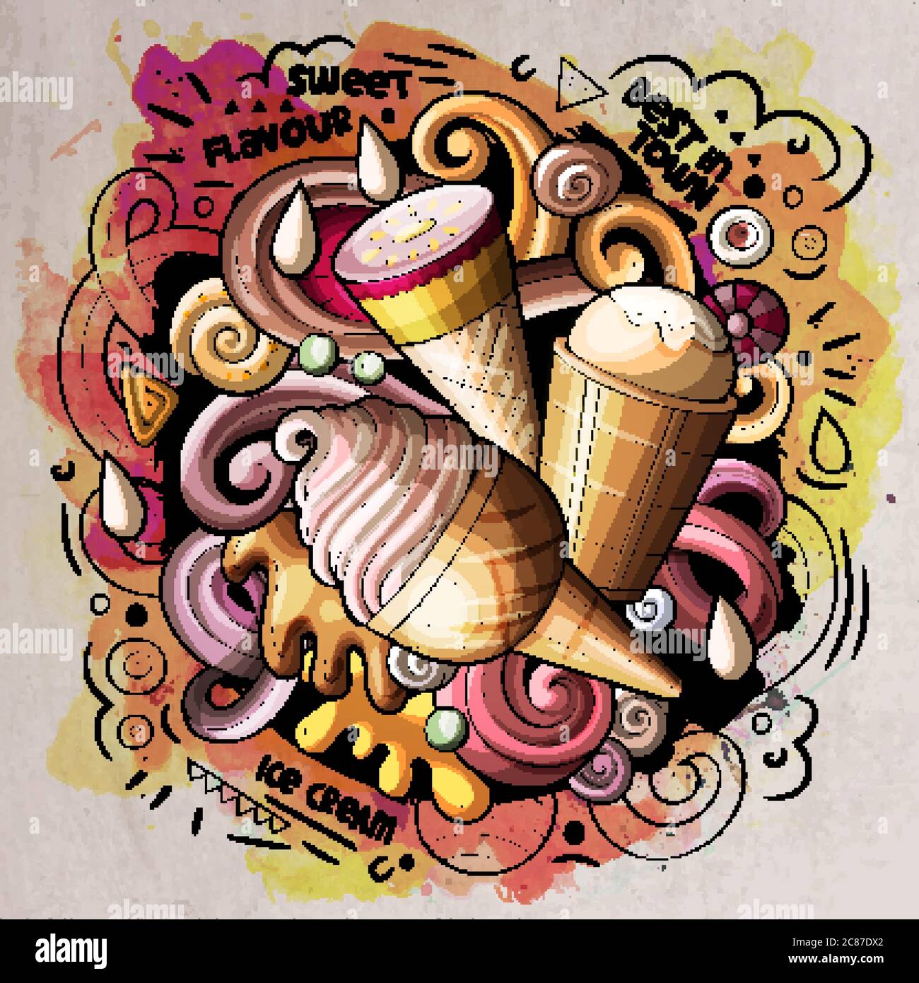 Eis Cartoon Vektor Doodle Aquarell Illustration Stock-Vektorgrafik - Alamy