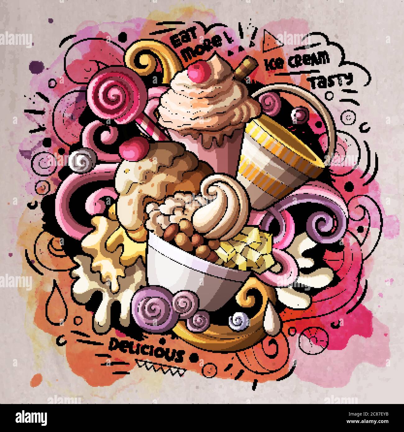 Eis Cartoon Vektor Doodle Aquarell Illustration Stock-Vektorgrafik - Alamy