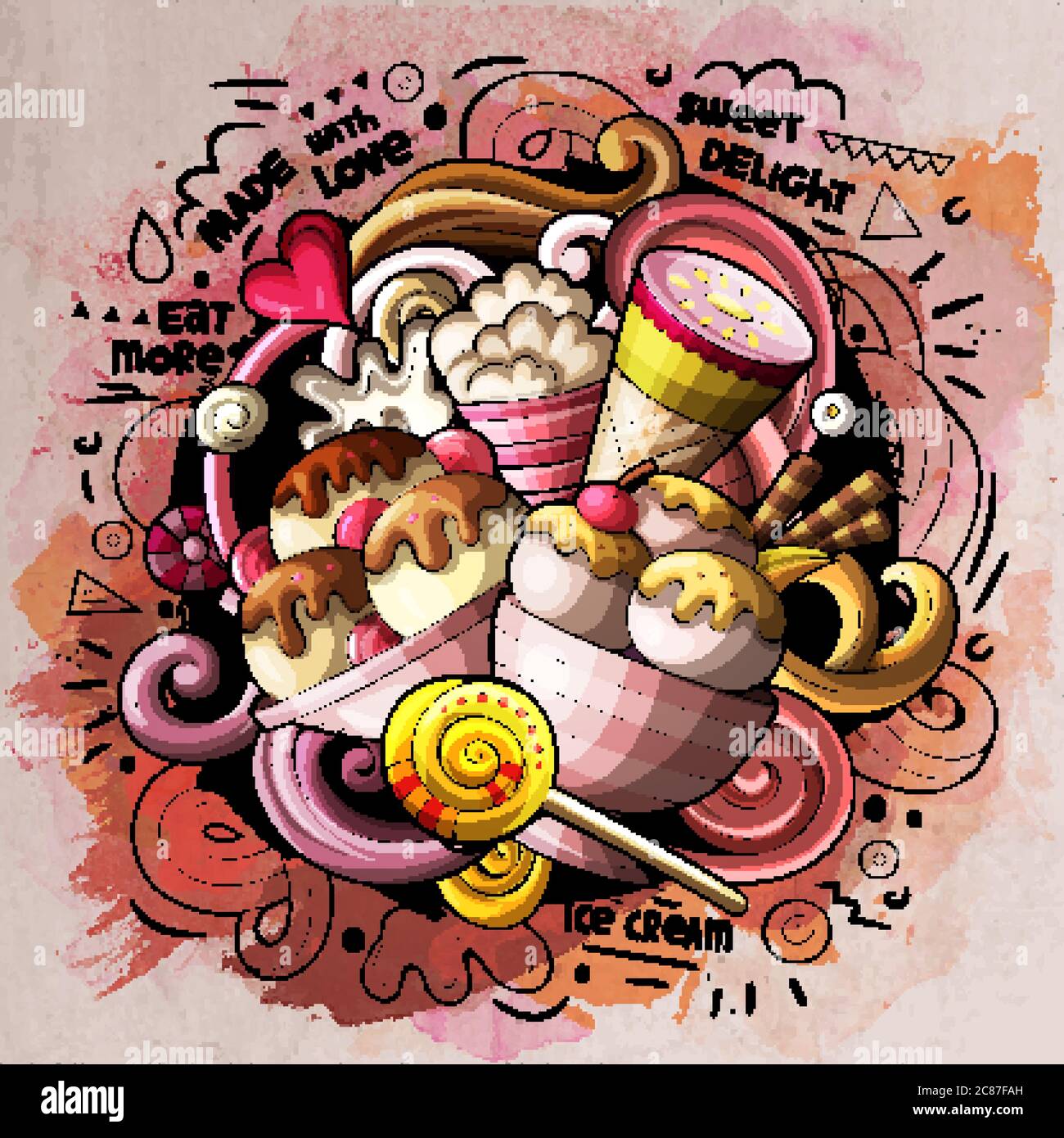 Eis Cartoon Vektor Doodle Aquarell Illustration Stock-Vektorgrafik - Alamy