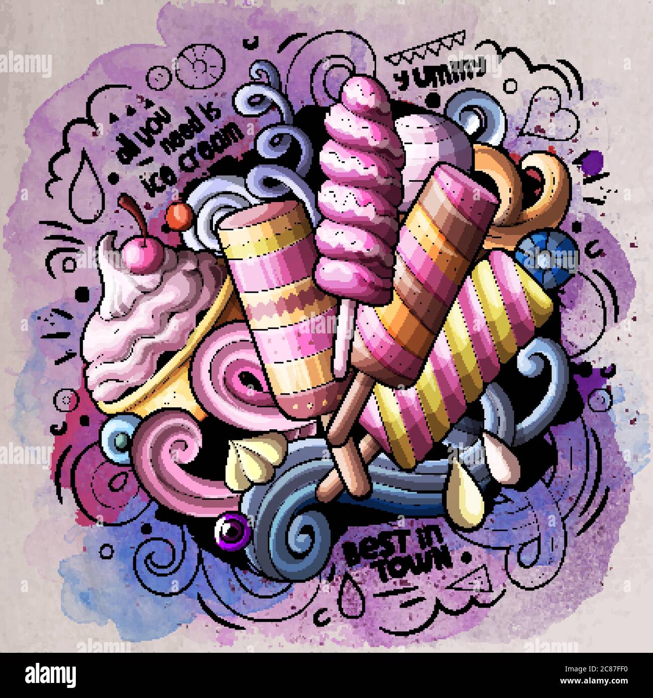 Eis Cartoon Vektor Doodle Aquarell Illustration Stock-Vektorgrafik - Alamy
