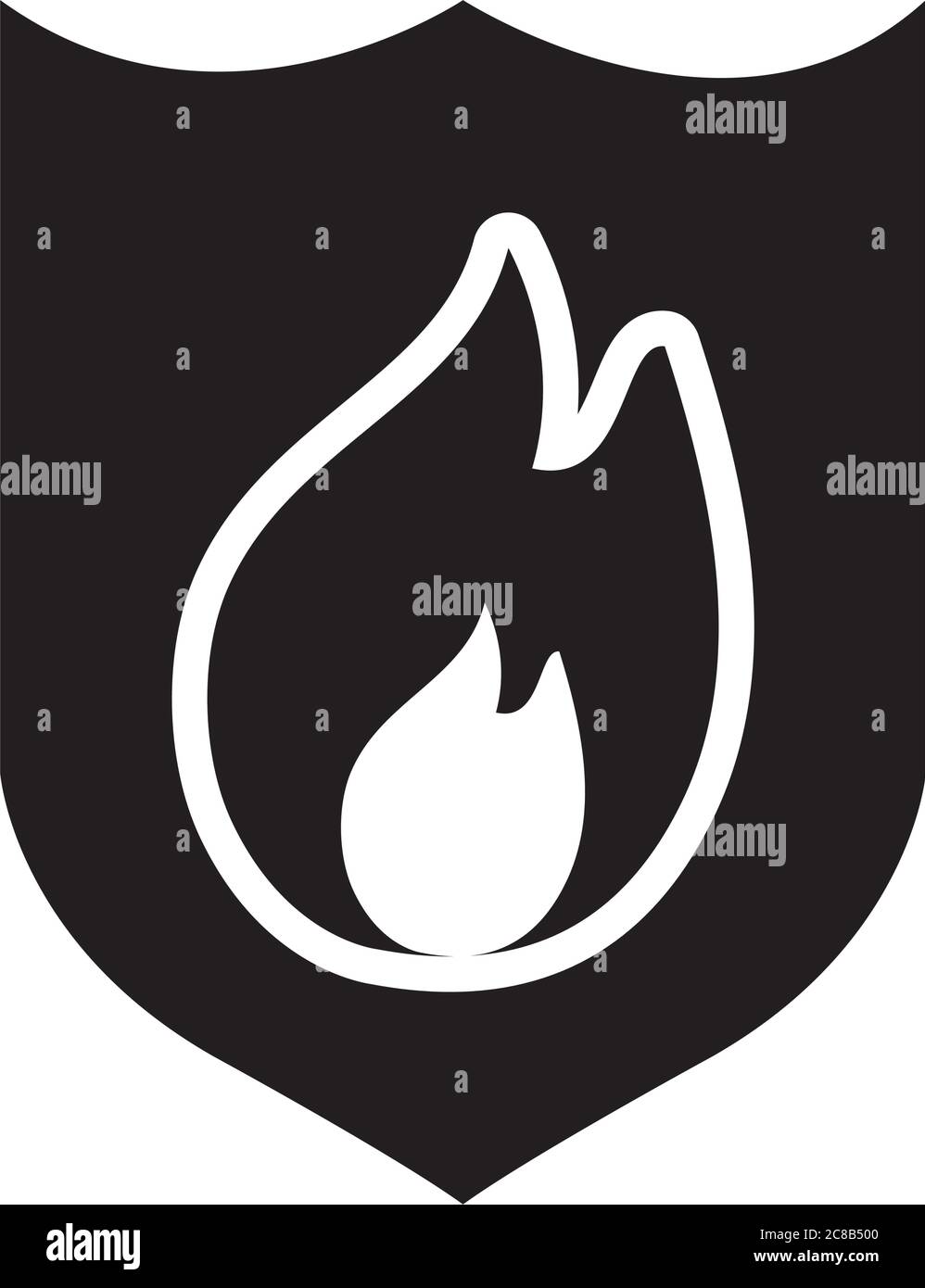 Schild mit Feuer Flamme Symbol auf weißem Hintergrund, Silhouette Stil ...