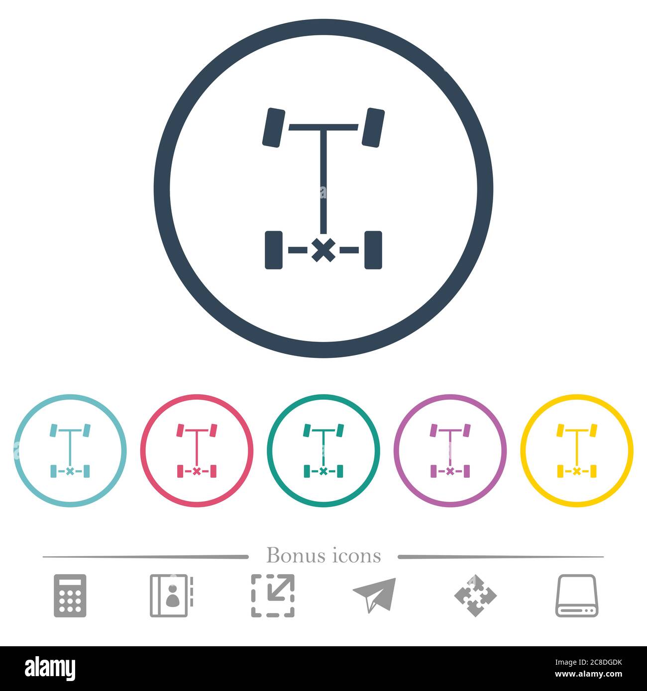 Flache Farbsymbole der Differentialsperre in runden Umrissen. 6 Bonus ...
