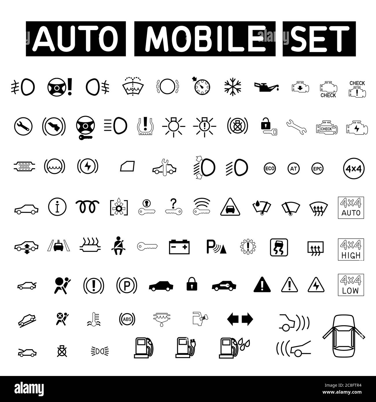 Schwarzes Auto Auto Zeichen Symbol gesetzt Stock-Vektorgrafik - Alamy