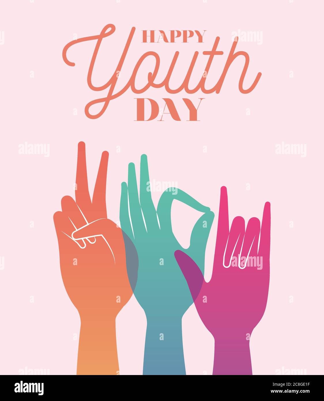 Schilder mit farbigen und gradienten Händen der glücklichen Jugend Tag ...