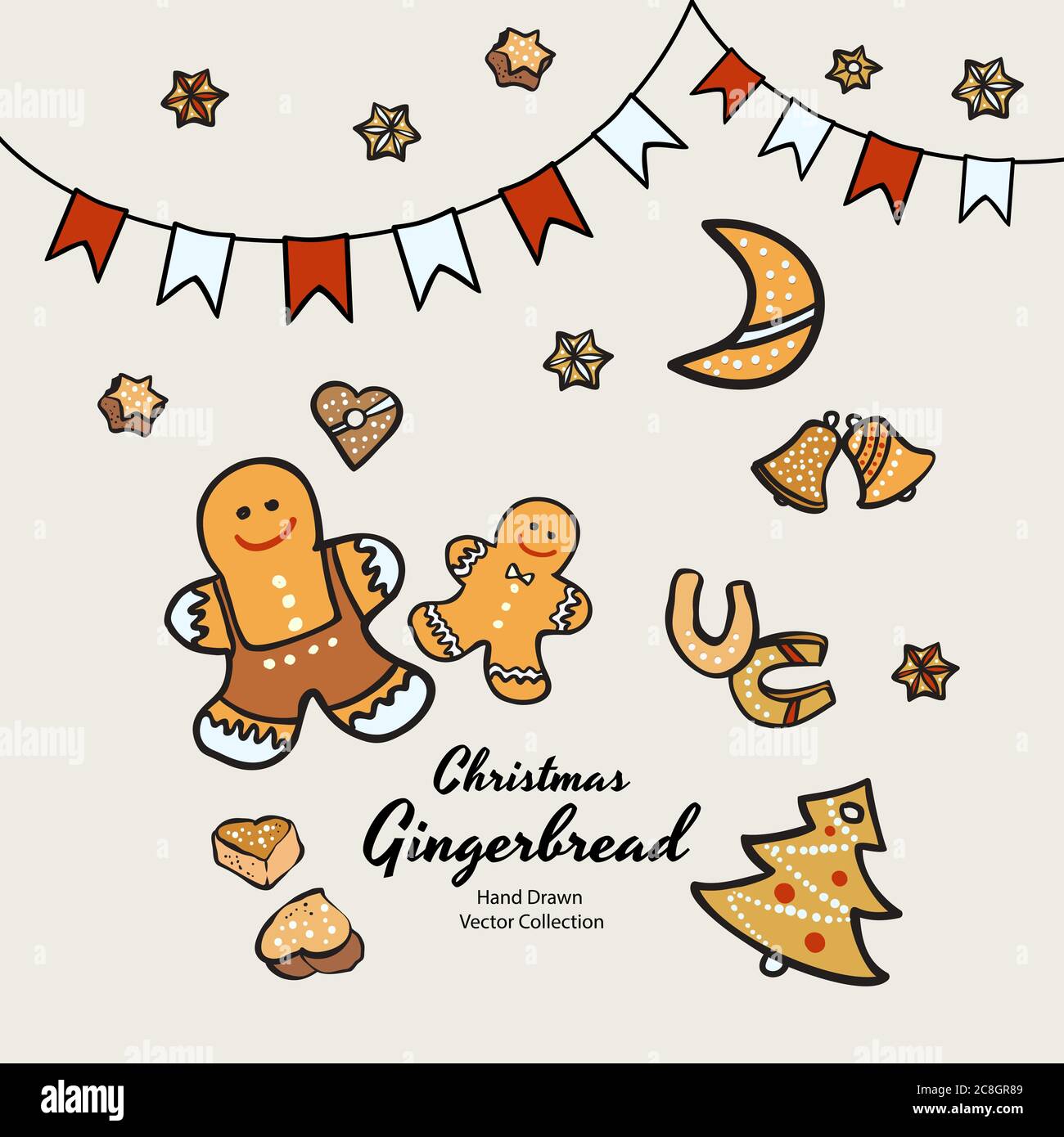 Weihnachten Lebkuchen Kekse Set Hand gezeichnet Vektor-Illustration ...