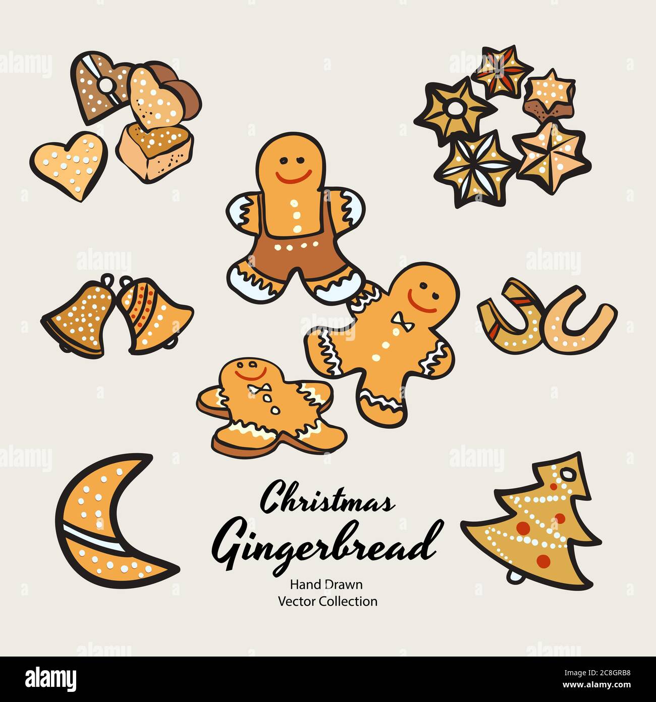 Weihnachten Lebkuchen Kekse Set Hand gezeichnet Vektor-Illustration ...