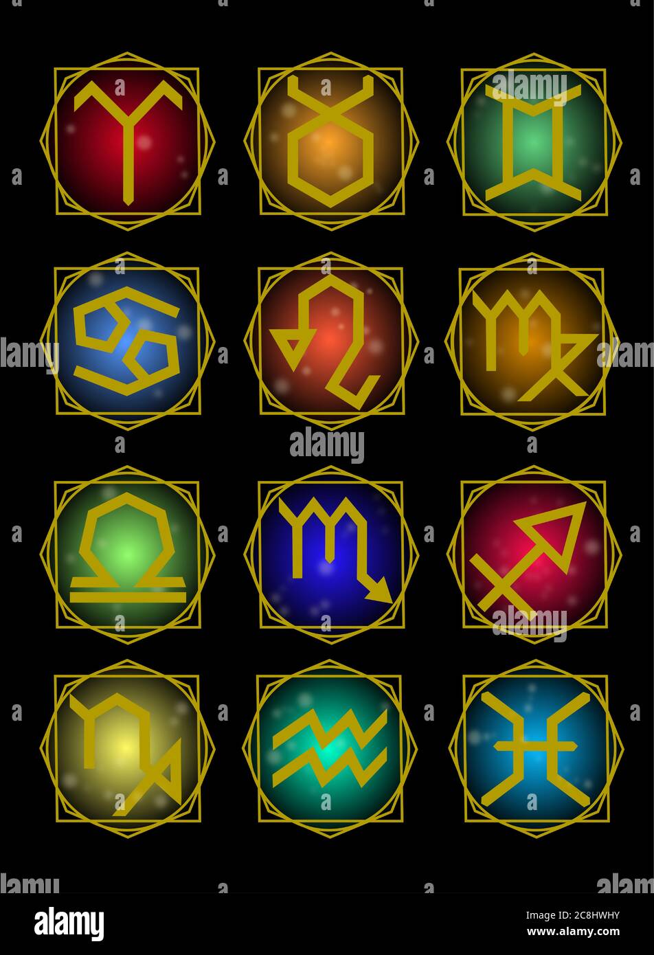 12 simbolos del zodiaco Stock-Vektorgrafiken kaufen - Alamy