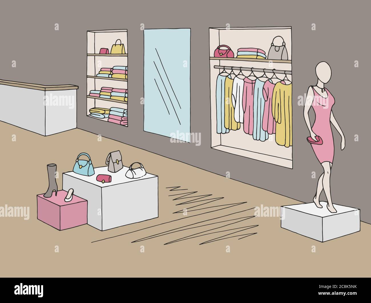 Shop Interior Grafik Farbe Skizze Illustration Vektor Stock ...