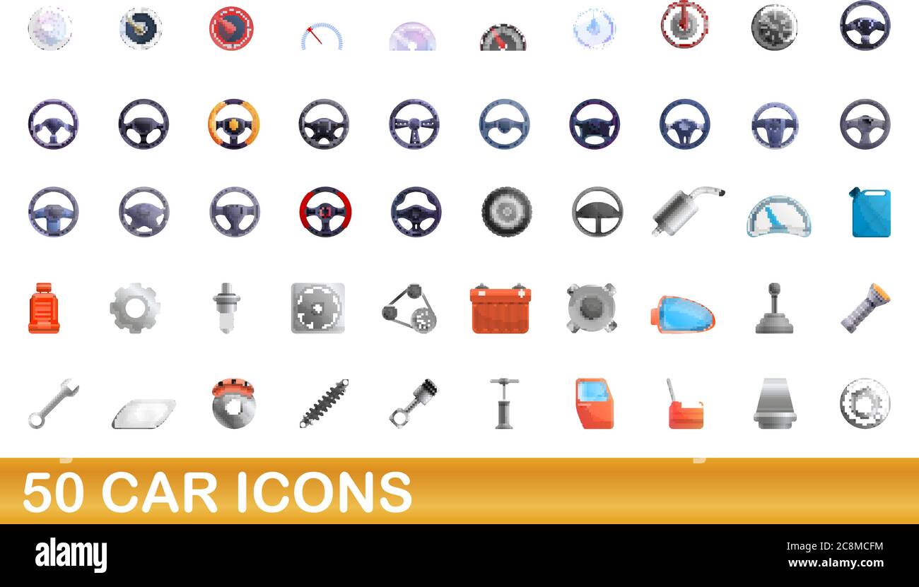 50 Auto-Symbole eingestellt. Cartoon-Illustration von 50 Auto-Symbole ...