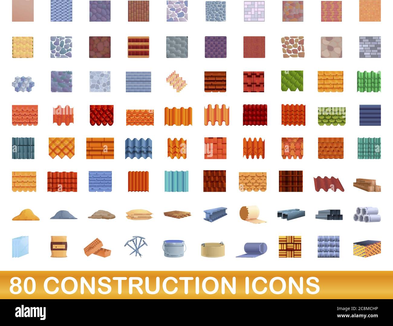 80 Bau-Icons gesetzt. Cartoon-Illustration von 80 Bau-Icons Vektor-Set ...