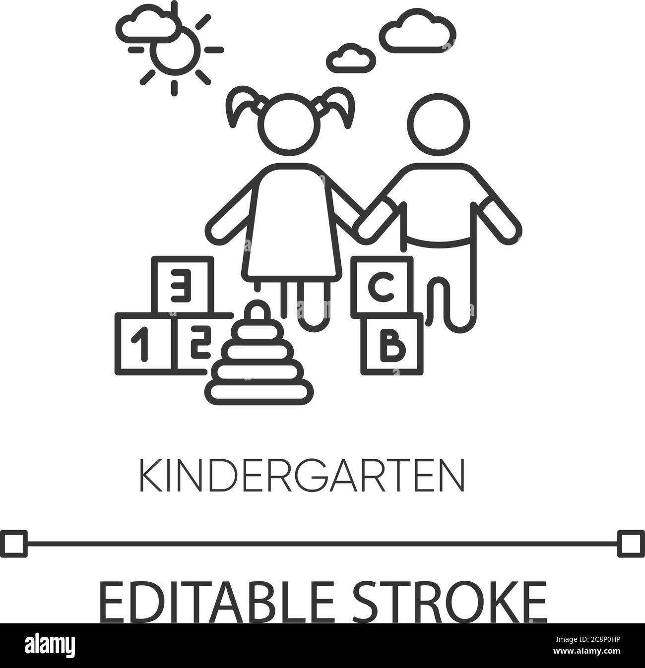Kindergarten Pixel perfekte lineare Symbol. Kindertagesstätte für ...