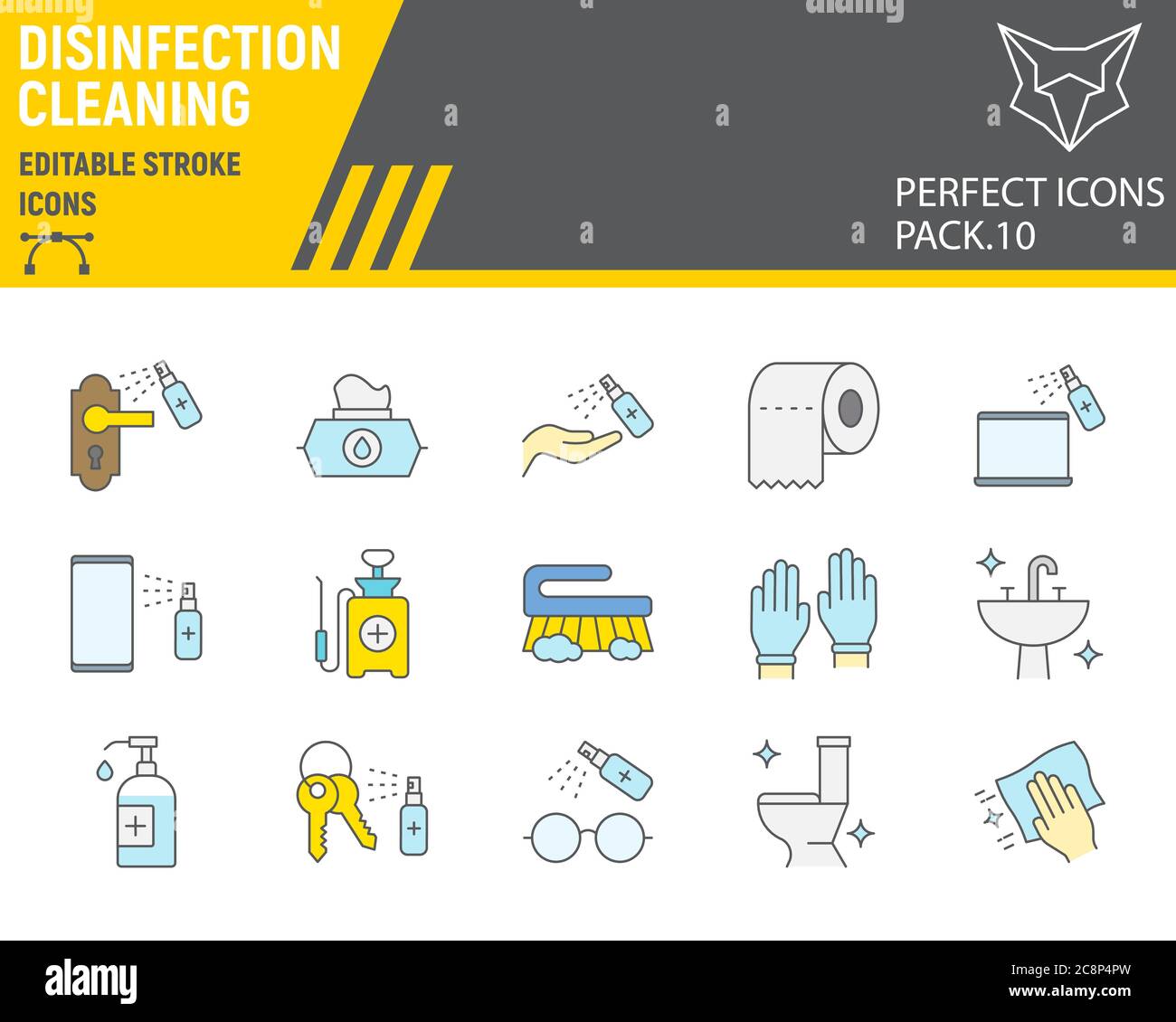 Desinfektion Farblinie Icon Set, Reinigungssymbole Sammlung, Vektor ...