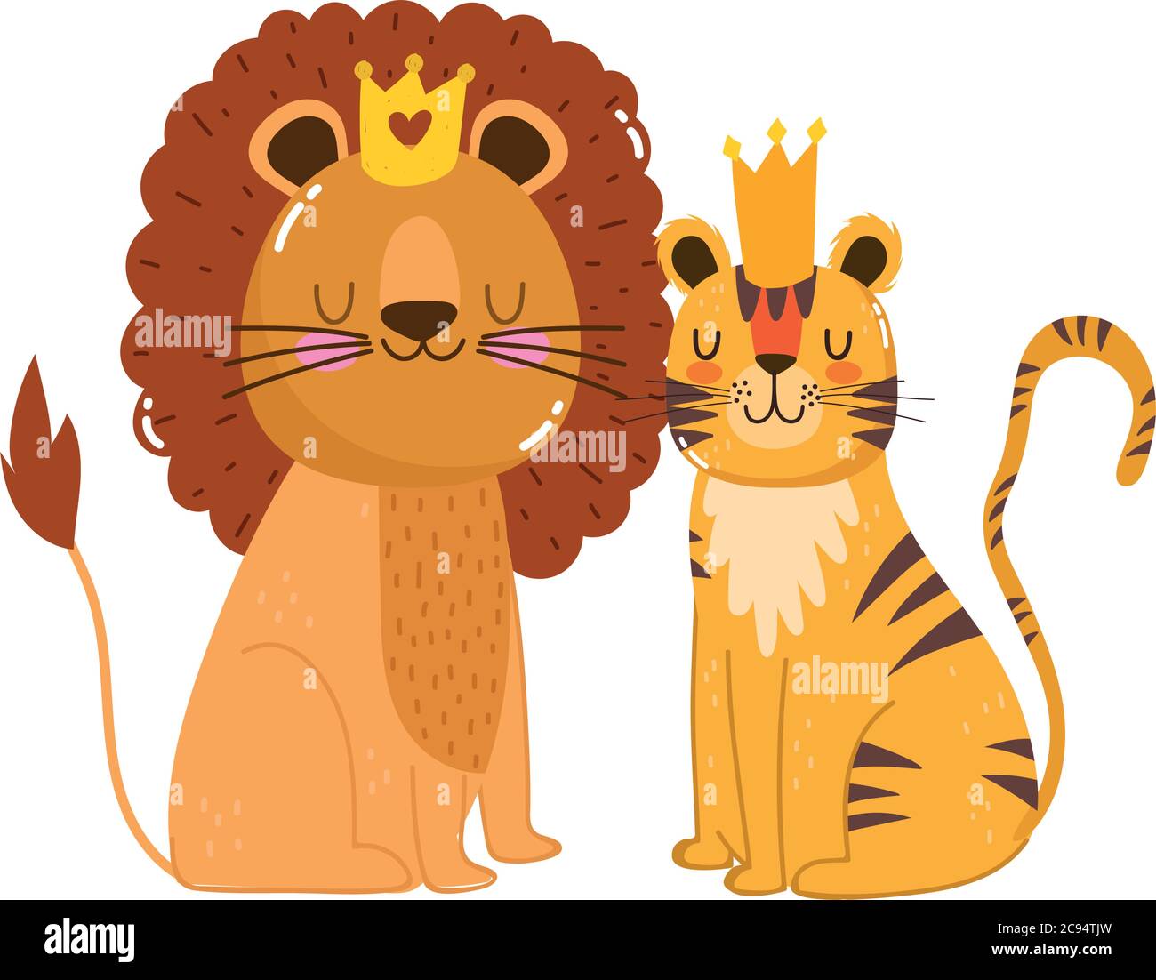Niedliche Tiere Löwe mit Krone und Tiger Natur wild Cartoon Vektor ...